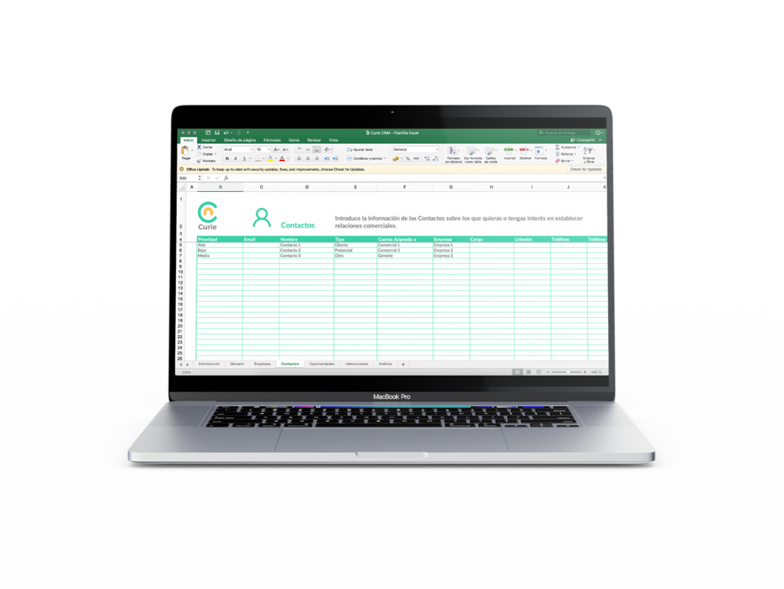 Plantilla de Excel CRM Personalizable